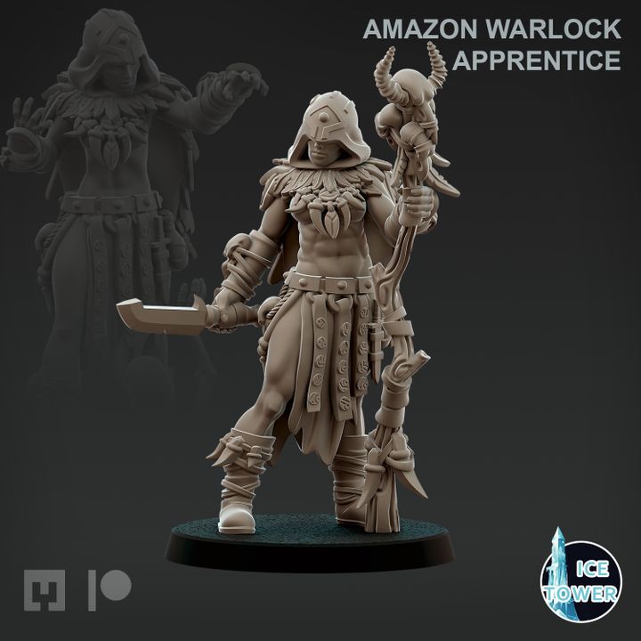 3D Printable Hero - Amazon Warlock Apprentice (HP-100-70-30) by Ice Tower